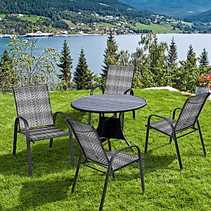 HAPPYGRILL Stackable Dining Chairs Set of 6, Outdoor PE Wicker Patio Arm Chairs with Rustproof Steel Frame, Stackable Bistro Deck Chairs for Backyard Garden and Poolside