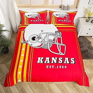 Erosebridal American Football City Duvet Cover Football Sports Game Full Bedding Set with 2 Pillowcases, American Football Helmet Comforter Cover Teen Boys Football Bedroom Decor, Yellow Red (Kansas)