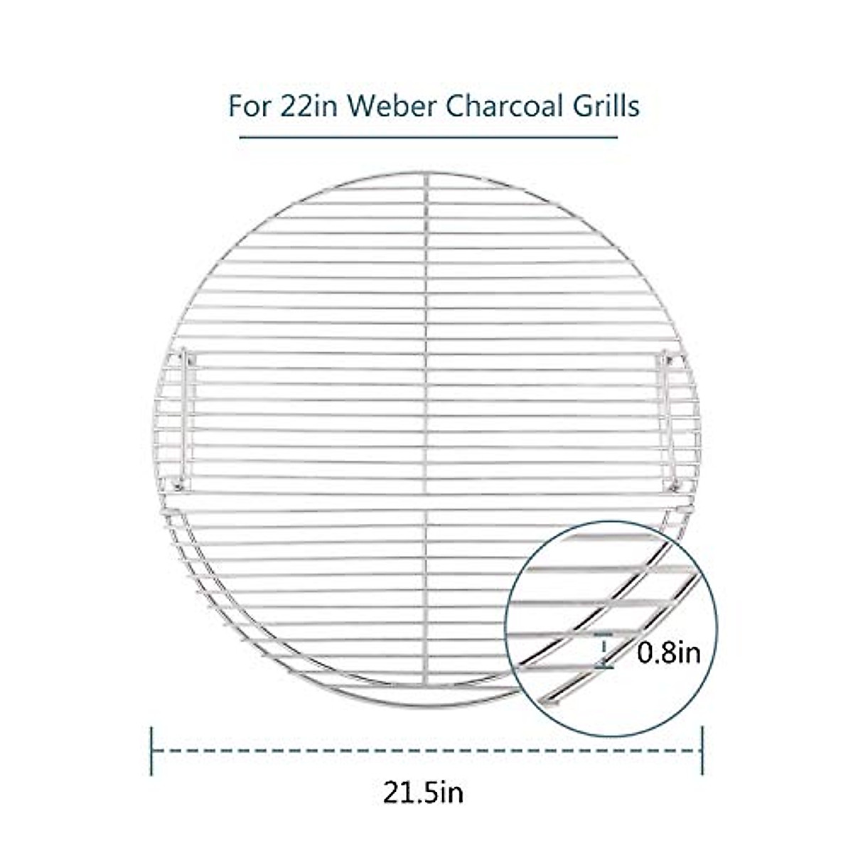 KAMaster Stainless Steel Cooking Grate for 22 in Weber Charcoal Grills 21.5 in Round Hinged Cooking Grid Grill Accessory Replaces for Weber Original Kettle Series