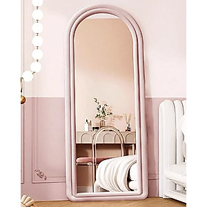 Otlsh Floor Mirror, Arched Full Length Mirror with Stand, Standing Mirror, 63"x24" Full Body Mirror, Large Mirror, Wall Mirror, Freestanding, Wall Mounted, Flannel Frame - Pink