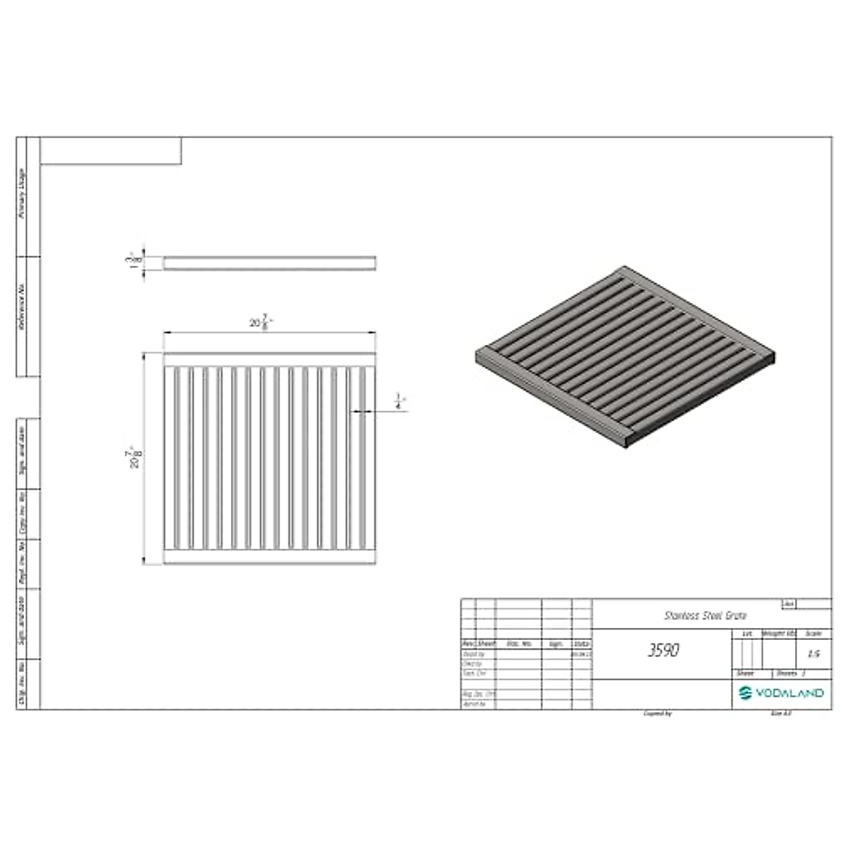 Vodaland - 22x22 inch Stainless Steel Catch Basin ADA/Heel Proof C class Package