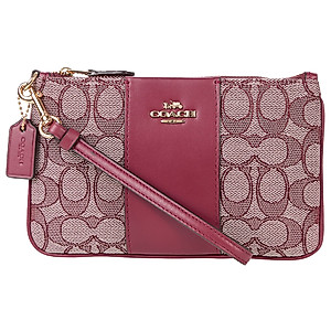 Coach Box Program Signature Jacquard Small Wristlet Burgundy Black Cherry One Size