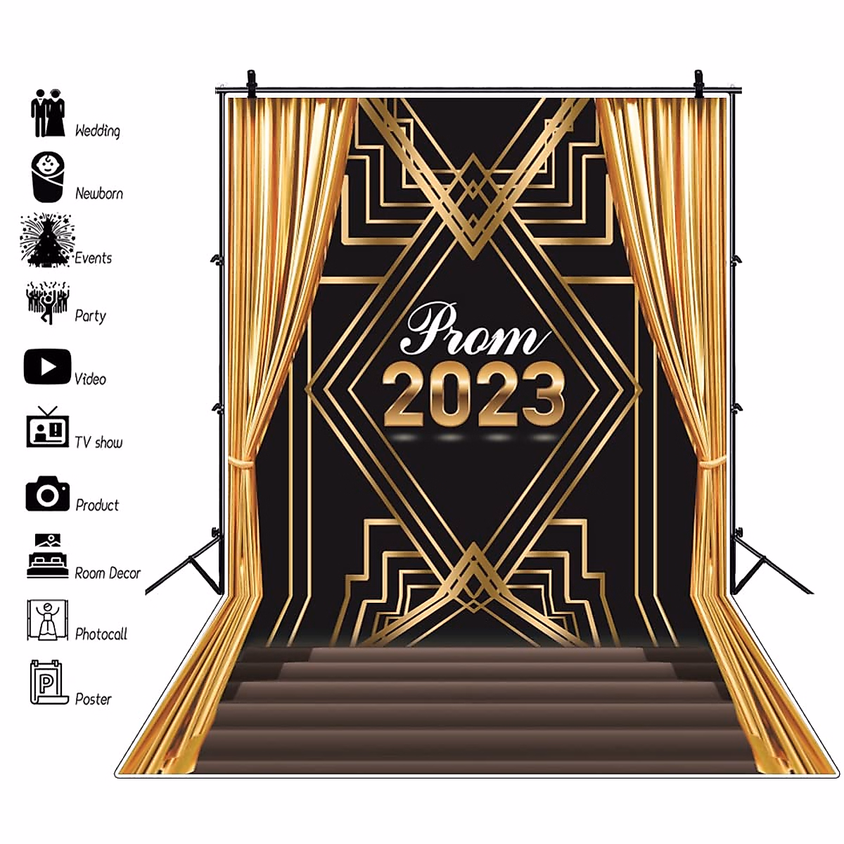 Eainb Graduation Celebration Backdrop Grade 2023 Prom Party Decoration Banner Graduation Party Photography Background Gold Curtain Stairs Student Teacher Portrait Photoshoot Prop,4x6ft