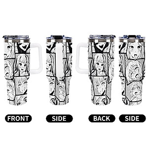 Niapessel Leak Proof Tumbler, Insulated Water Bottles with Straw, Anime Girl Face Emotion Insulated Cup with Handle 40 Oz Stainless Steel Flask for School, Travel, Car, Sports, Work