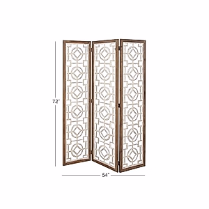 Deco 79 Wood Geometric Partition Room Divider Screen Hinged Foldable Partition 3 Panel Privacy Screen with Intricately Carved Designs, Room Partition 54" x 1" x 72", White