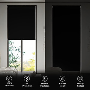 Boolegon Blackout Roller Shades for Window, Custom Roller Blinds UV Protection Thermal Insulated Pull Down Room Darkening Shades for Home Office Bedroom Kitchen, Easy Install, black,80" W x 64" H