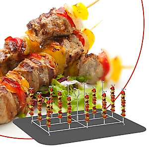 Air Fryer Skewer Stand Rack Compatible with Ninja Foodi Air Fryer DZ201, DZ401, Stainless Steel Skewers Rack Holder with Silicone Mat for 8 Qt Air Fryer Accessories, Skewer Accessory for Kabobs