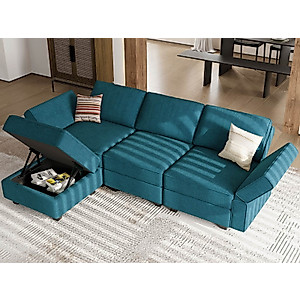Belffin Small Sectional Sofa Modular L Shaped Couch 3 Seater Sectional Couch Convertible Chaise Ottoman with Storage Peacock Blue