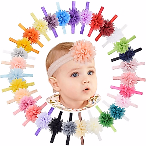 DED 30PCS Girls Headbands Chiffon Flower Bows Soft Strecth Bands Hair Accessories for Newborns Infants Toddlers and Kids