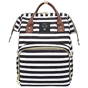 Armbq Stripe Prints Diaper Bag Backpack Multi-Function Waterproof Diaper Bag for Mom Essentials Baby Travel Diaper Backpack