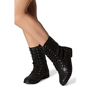 Balera Womens Combat Boots For Dance With Glitter And Zipper Rubber Sole Shoes