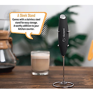 Elementi Milk Frother Wand & Matcha Mixer, Mini Electric Whisk for Coffee - Frother for Coffee - Milk Frother Handheld - Coffee Stirrers Electric Matcha Frother & Hand Whisk (Black)