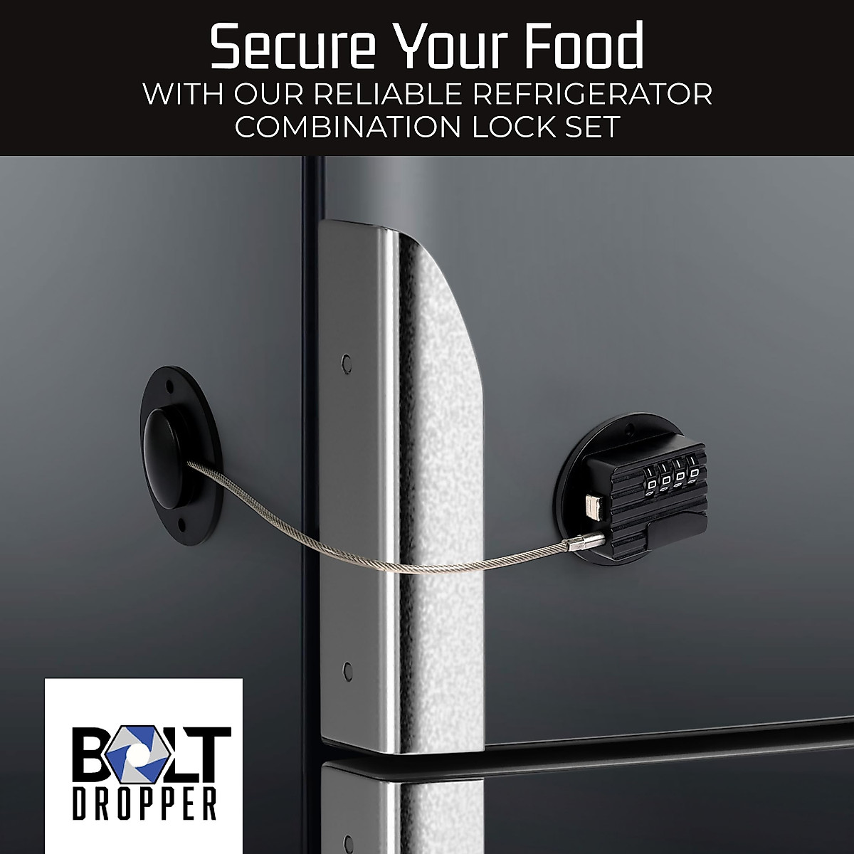 Bolt Dropper Refrigerator Lock - Child Safety Lock with Adhesive - Easy to Use Combination Lock - Protects Appliances from Scratches - Multiple Use Cabinet Lock Combo - Black, Drawer Child Locks