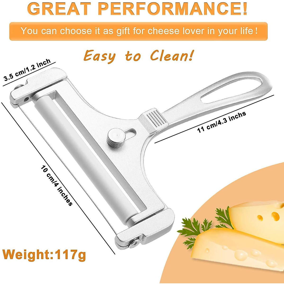 Stainless Steel Wire Cheese Slicer Adjustable Thickness Cheese Cutter for Soft, Semi-Hard Cheeses Kitchen Cooking Tool