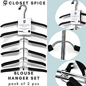 Closet Spice - 2 Pack - Strong Anti-Rust Chrome 6 Tier Blouse Tree, Non-Slip, Black Foam Padded, Space Saving, Flexible Swing Design for Easy-Slide, Multi-Tiered Clothes Hanger