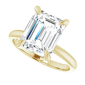 10K Solid Yellow Gold Handmade Engagement Rings, 4 CT Emerald Cut Moissanite Diamond Solitaire Wedding/Bridal Rings for Women/Her, Minimalist Anniversary Ring Gifts (7)