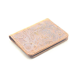 JJNUSA Handmade Distressed Men's Minimalist Leather Wallet Card Holder Wallets for Gifts Brown Flower style2