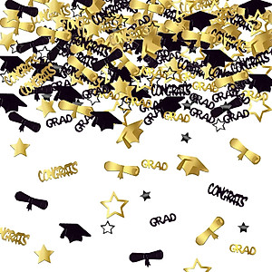 Gold and Black Graduation Confetti 2024, 1000 Pcs Grad Confetti Class of 2024 Party Table Centerpiece for 2024 Graduation Party Supplies