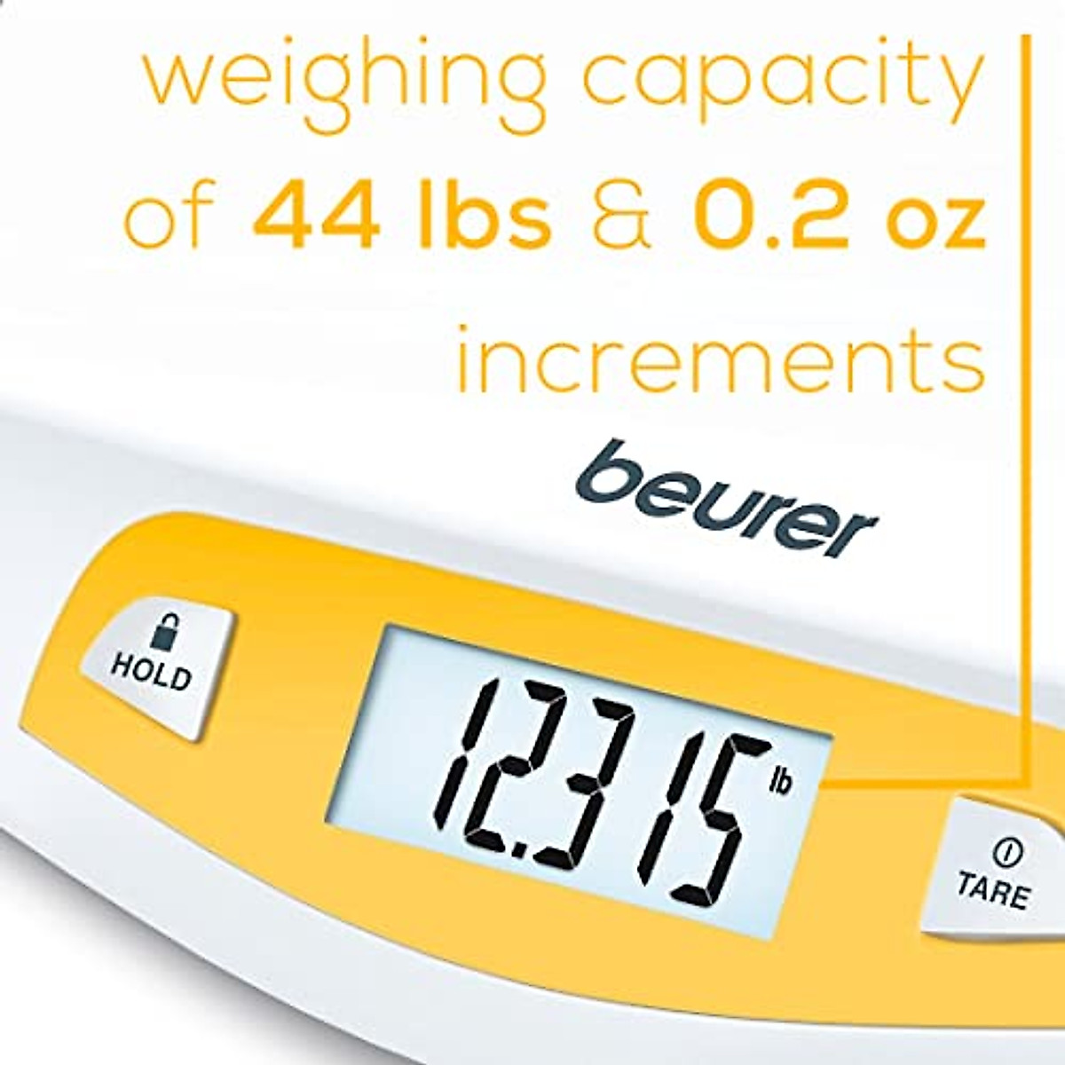 Beurer BY80 Digital Baby Scale, Infant Scale for Weighing in Pounds, Ounces, or Kilograms up to 44 lbs, Newborn Scale with Hold Function, Pet Scale for Cats and Dogs