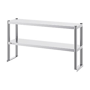VEVOR Double Overshelf, Double Tier Stainless Steel Overshelf, 12 x 72 Inch Double Deck Overshelf, Height Adjustable Overshelf Prep Work Table for Kitchen, Restaurant and Workshop
