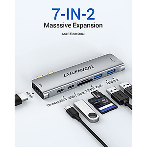 LIKFAVOR USB C Hub, 7-in-2 Type-C Docking Station, USB to HDMI Dongle for MacBook Pro/Air, PD 3.0 Charging, Multiport Adapter with 4K HDMI, SD/TF, and Thunderbolt 3 100W, 40Gbps Data Transfer