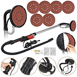 Saicool 800W Electric Drywall Sander, Commercial 6 Adjustable Variable Speed(1000-2000RPM) Disc Sander w/6 Sanding Pads,Foldable & Extendable Handle