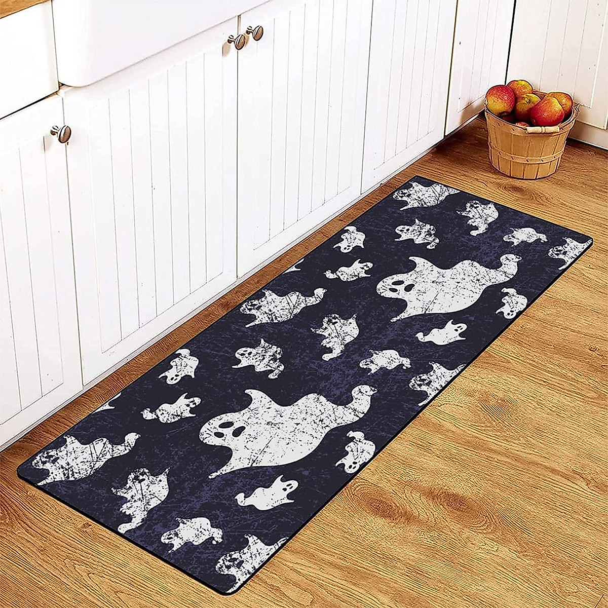 TsyTma Vintage Halloween Ghosts Kitchen Rug Non-Slip Washable Black White Spooky Boo Floor Mat Bathroom Rug Area Mat Carpet for Home Hallway Sink Stove Laundry 39 x 20 Inch