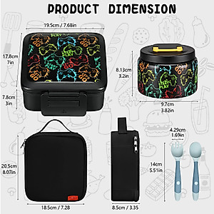 JXXM Bento Lunch Box for Kids With 8oz Soup thermo,Leak-proof Lunch Containers with 5 Compartment,thermo Food Jar and Lunch Bag, Food Containers for School (A-Black(Game Consoley))