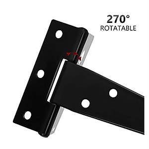 Heavy Duty Hinge,Long Strap T Hinge, 6 X 5 Inch Heavy Duty Hinges Black Iron T-Shaped Triangle Hinges Shed Wood Fence Door Hinges Hardware