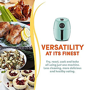 Elite Gourmet EAF-0201BL Personal Compact Space Saving Electric Hot Air Fryer Oil-Less Healthy Cooker, Timer & Temperature Controls, 1000W, 2.1 Quart, Mint