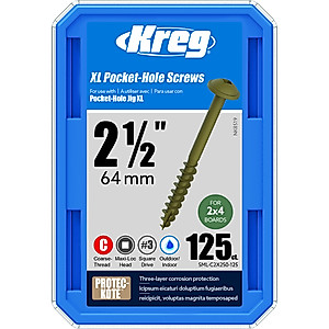 Kreg SML-C2X250-125 HD Pocket Screws, 2-1/2 Inch (125 Count)
