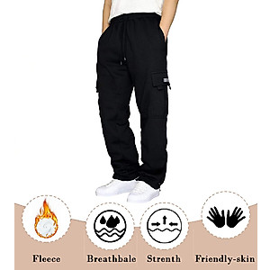 Mens Fleece Cargo Jogger Sweatpants for Adult Drawstring Loose Fit Joggers Sweat Pants with Pockets Grey