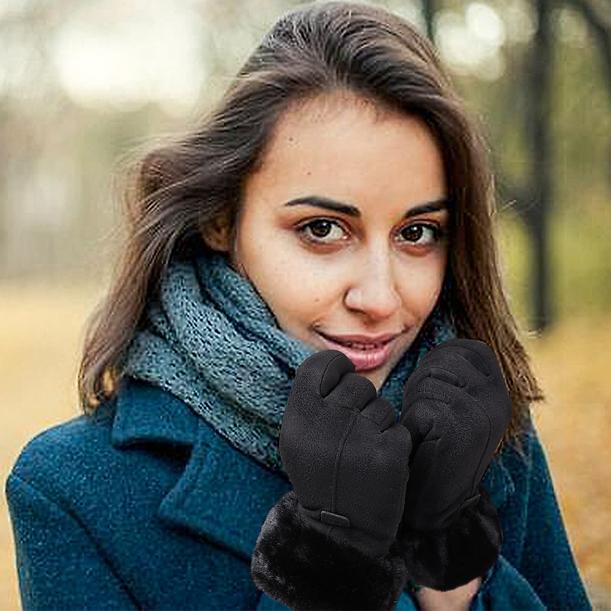 Henykany Winter Gloves for Women Warm Touchscreen Glove Windproof Elastic Texting Black Gloves Women