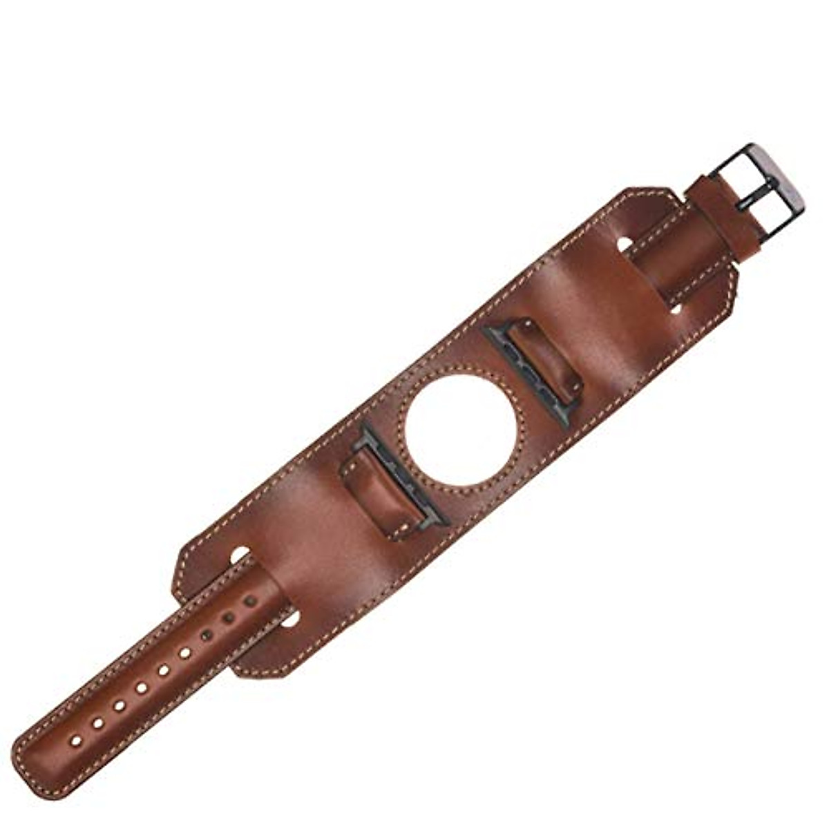 VENOULT Compatible Apple Watch Cuff Brown Leather Band for All Series iWatch Band, Man or Women, Genuine Leather Strap, High Quality, Engraving Available, HANDMADE