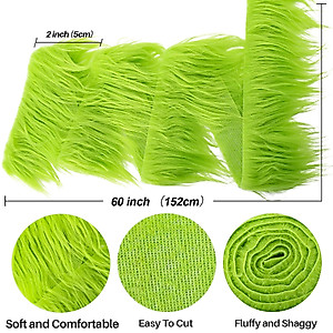 Sukh Shaggy Faux Fur Fabric - 2 x 60 inch Green Faux Fur Trim Precut Fabric Strips Soft Plush Fabric Fur Patches for Fuzzy Craft Christmas Tree Trim Gnome Beard Cosplay Costume, 2 Pack