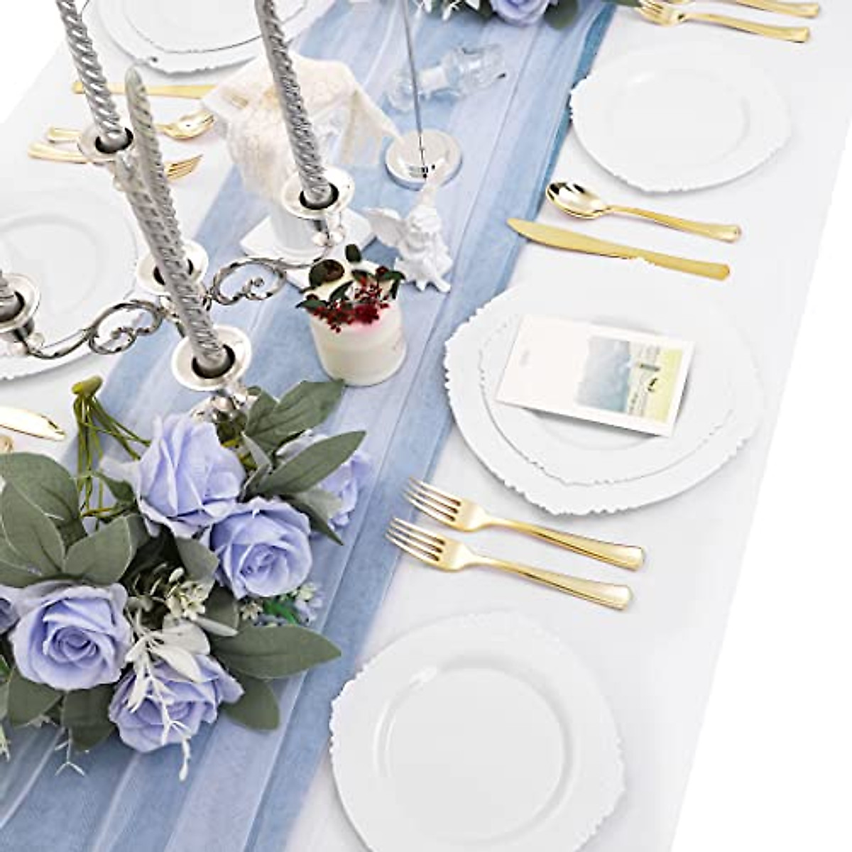 Morejoy 100PCS White Plastic Plates - White Disposable Plates - Include 50 Pieces 10.25 Inch Dinner Plates & 50Pieces 7.5 Inch Dessert Plates - Perfect for Weddings & Thanksgiving & Christmas