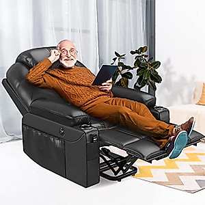YONISEE Large Lift Chairs Recliner for Elderly - Power Lift Chair Modern with Massage and Heat, Infinite Position, Extended Footrest, USB & Tape C Ports and Cup Holders, Black Color