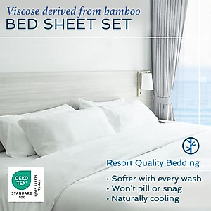 Hotel Sheets Direct Viscose Derived from Bamboo Bed Linen Set with Deep Pocket, 4-Piece Set, White, King
