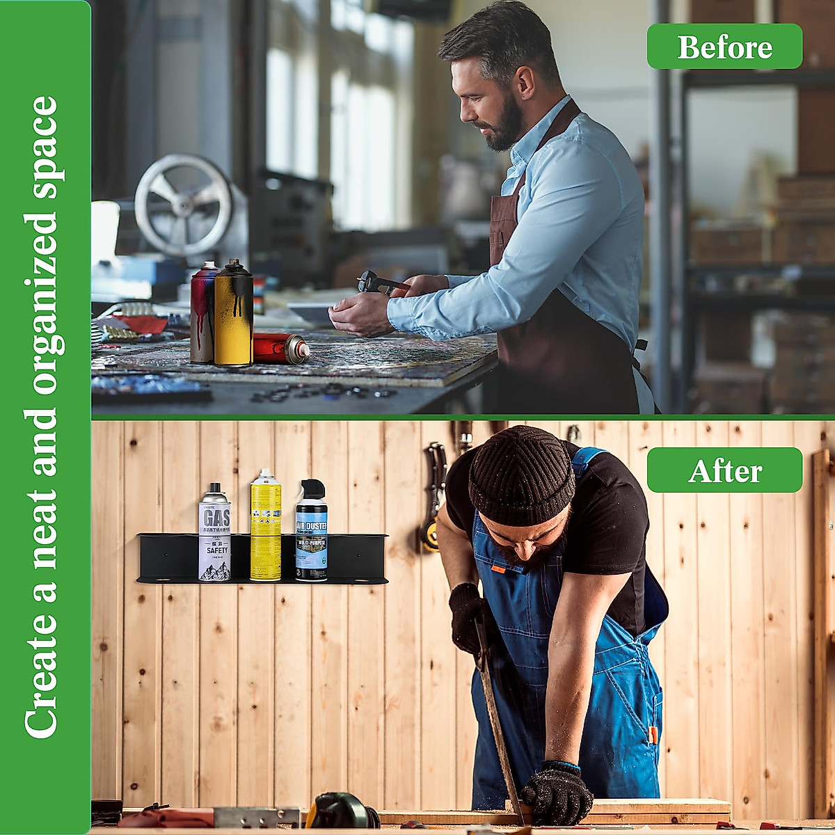 Therwen 2 Pcs 5 Holes All Purpose Steel Spray Bottle Holder Heavy Duty Spray Can Holder Rack Organizer Easy Install Wall Mount Paint Spray Bottle Organizer Storage Rack for Garage Home Workspace