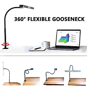 QIYISS LED Desk Lamp, Clamp Lamp with Flexible Gooseneck 360°Rotate,12W LED 3 Modes 5 Brightness, Timer，15.75" Wide Office Eye Protection Light 1100LM Large Bright Desk Lights with Stepless Dimming