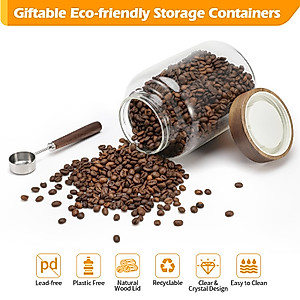 Large Glass Coffee Jars with Spoons 60 oz /1800ml, Round Storage Canister with Wooden Lid Clear Glass Food Jar for Pantry Sugar Tea Coffee Bean Spice Nuts Cookies Bath Salts (1800ml/60oz)
