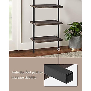 Bookshelf 4-Tier Wall Mount Ladder Storage Industrial Bookcase Shelf Modern Wood Book Shelf Unit with Metal Frame for Home Office Living Room
