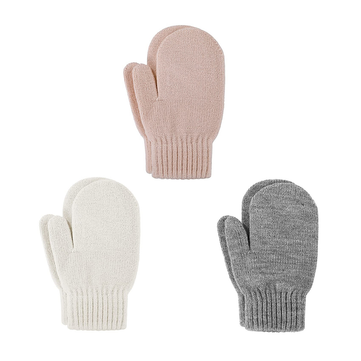 Durio Knit Toddler Mittens Thick Mittens for Toddler Boys and Girls Soft Warm Crochet Winter Baby Infant Mittens Gloves C Gray & White & Pink 1-3T