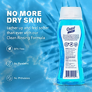 Coast 2-in-1 Hair and Body Wash, Classic Scent - Men's Body Wash, Shampoo & Conditioner - 6 Pack x 18 Fl Oz - Moisturizing & Refreshing Rich Lather for Energized And Clean Skin