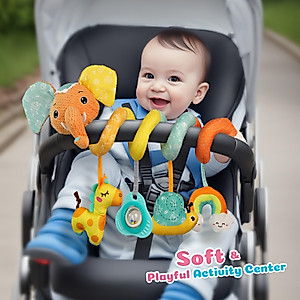 EverLove Spiral Car Seat Toys - Hanging Toys - Stroller Toys for Babies - Best Gift for 0 3 6 9 12 Months Baby (Colorful Elephant)