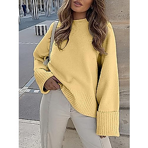 ANRABESS Women's Oversized Crewneck Long Sleeve Fuzzy Knit Casual Chunky Warm 2025 Fall Pullover Sweaters Top Trendy Outfits Yellow X-Large