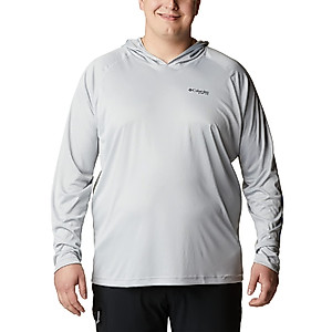 Columbia Men's Terminal Tackle Hoodie, Cool Grey/Vivid Blue Logo, Large