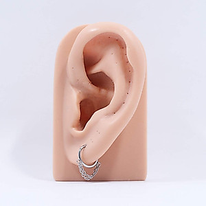 FANSING Surgical Steel Cartilage Earring Hoop 8mm Helix Hoop Double Chain Piercing Jewelry Silver Ear Lobe Piercing Earrings 16g 8mm Piercing Hoop