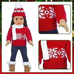 ZITA ELEMENT 2 Sets 18 Inch Girl Doll Christmas Clothes Outfits with Shoes and Christmas Accessories - 18 Inch Christmas Doll Clothes Dress Boots Hat Scarf Hairclips Bag