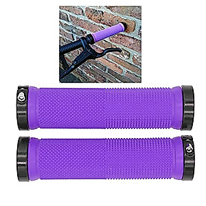 PLATT Bicycle Handle Bar Grips Colorful Rubber Mushroom Grips for BMX/MTB Bikes (2 Pairs) (Purple+end caps)